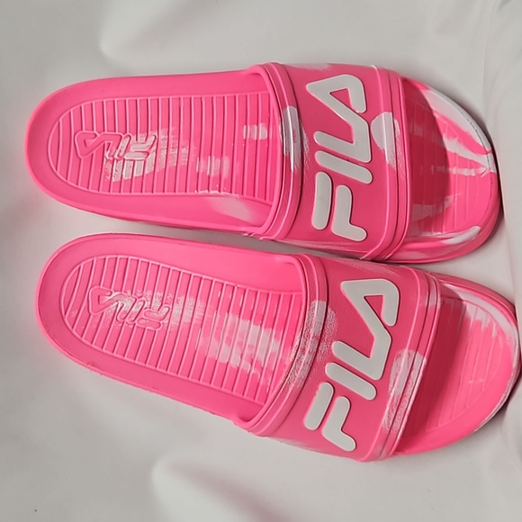Fila | Shoes | Fila Sleek Marble Sport Slide In Hot Pinkwhite | Poshmark